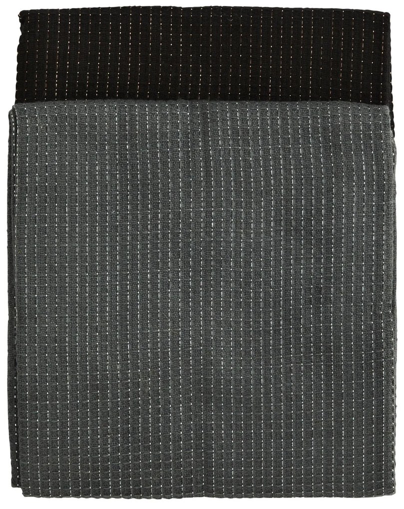 MADAM STOLTZ Bavlněné utěrky Waffle Grey&Black – set 2 ks, šedá barva, černá barva, měděná barva, stříbrná barva, textil