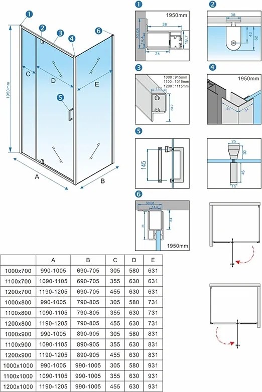 BPS-koupelny Obdélníkový sprchový kout HYD-OK07D 120x100 černá/transparent - bez vaničky