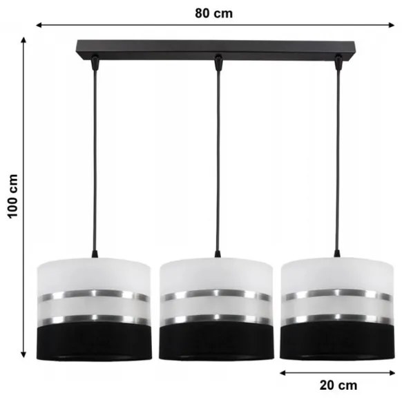 Lustr na lanku CORAL 3xE27/60W/230V černobílá