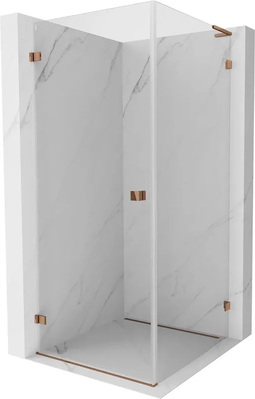 Mexen Lunar-B L výklopný sprchový kout levý 80 x 80 cm, čiré sklo, růžové zlato, 832L-080-080-60-00-L