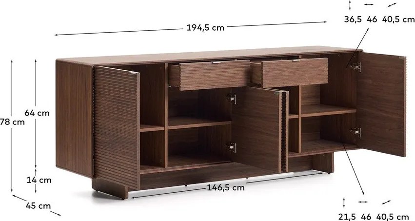 Tmavě hnědá komoda v dekoru ořechu 194,5x78x45 cm Norlen – Kave Home
