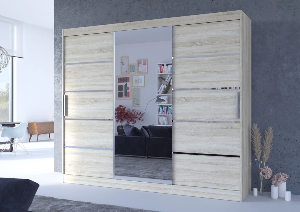 ADRK Furniture Skříň s posuvnými dveřmi a zrcadlem SALTO 250 ADRK-SW-SAL-S-250