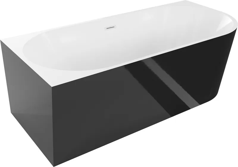 Mexen Mia, volně stojící rohová vana, lavá, 160 x 75 cm, bílá-černá, bílý přepad, 52691607575L-20