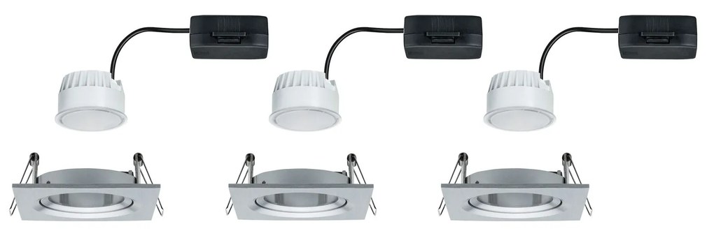 Paulmann 93456 LED Coin Nova rectangular, set hranatých bodovek z kartáčovaného hliníku, 3x6,5W LED 2700K, 8,4x8,4cm