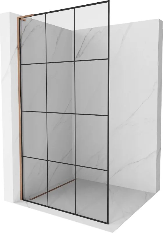 Mexen Kioto L, sprchová zástěna Walk-In 100 x 200 cm, 8mm čiré sklo černý vzor, ​​růžové zlato profil, 800-100-103-60-77