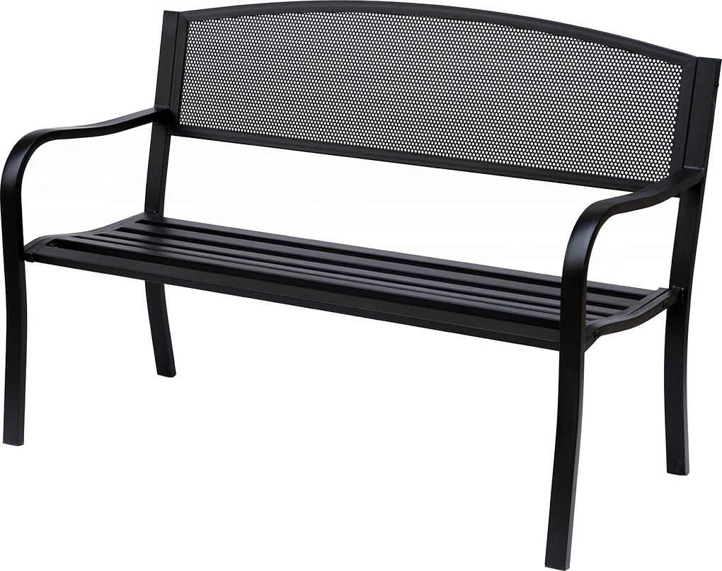 Outsunny Zahradní lavička parková 2místná zahradní ocelová černá Š127 x D60 x V87cm