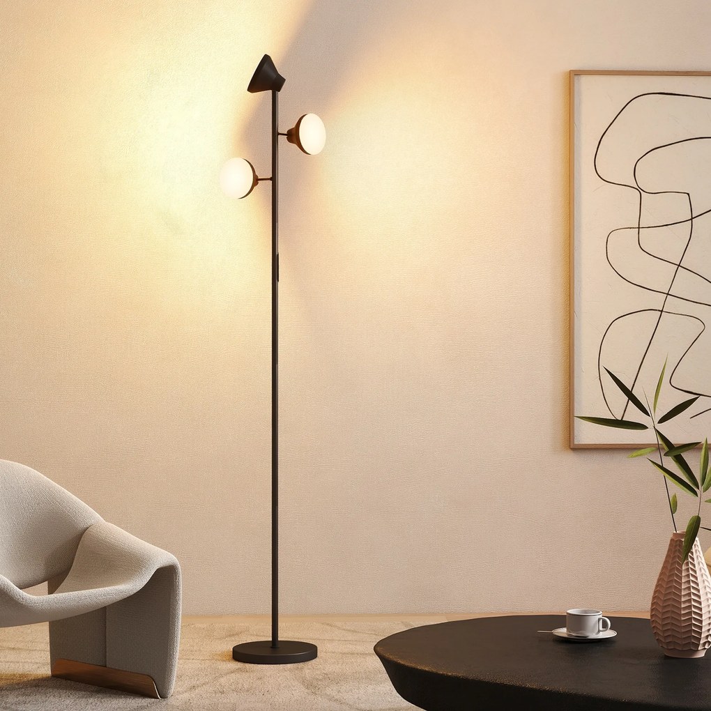 HOMCOM Stojací lampa stmívatelná s čtecí lampou, stojací lampa RGB s měnícími se barvami s dálkovým ovládáním, dotykové ovládání, 3 otočné hlavy, čer…