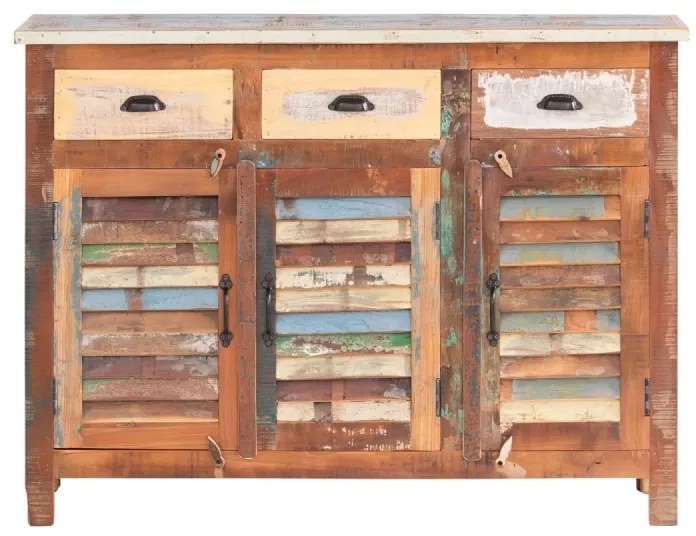 furniture-nabytek.cz - Masivní komoda Westhill z recyklovaného dřeva, lakovaná, vícebarevná – 122×42×90 cm
