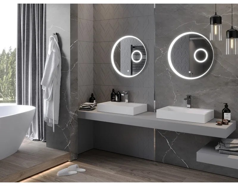 Mexen Ella, LED koupelnové zrcadlo s podsvícením a kosmetickým zrcátkem 60x60 cm, 6000K, ochrana proti zamlžování, 9811-060-060-611-00