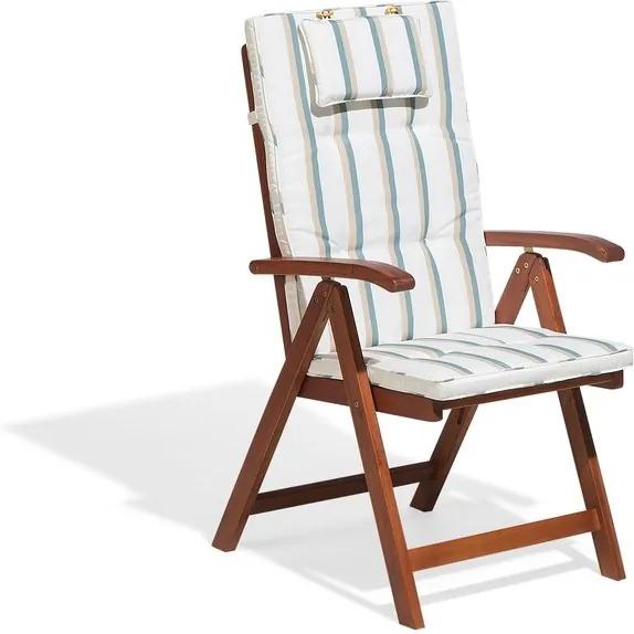 Zahradní dřevěná židle s polštářem v béžovo-zelené pruhy TOSCANA