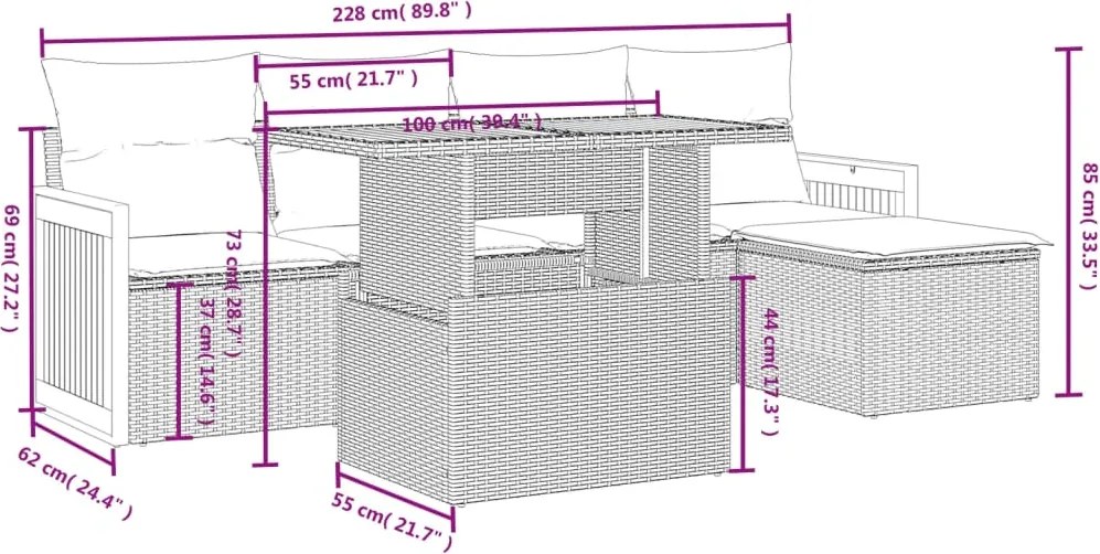 6dílná zahradní sedací souprava s poduškami černá polyratan 3273932
