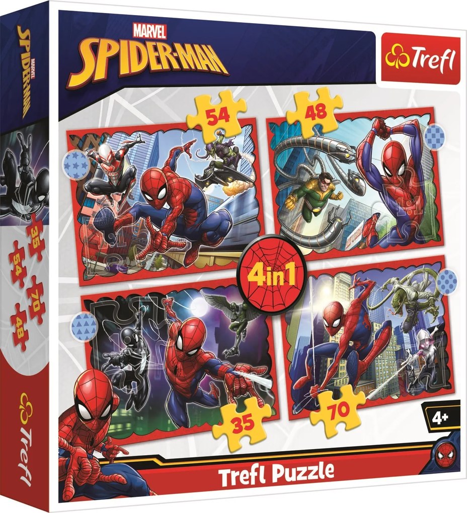 Puzzle trefl puzzle hrdinný spiderman 4v1 (35,48,54,70 dílků)