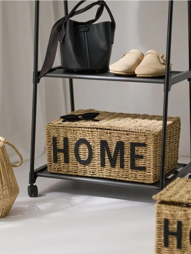 Sinsay - Pletený úložný koš s nápisem Home - béžová