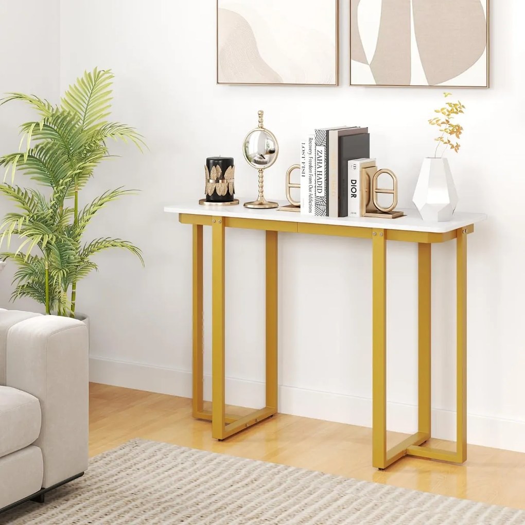 Costway Konzolový stůl úzký moderní s mramorovým vzhledem – 107 × 40 × 79,5 cm