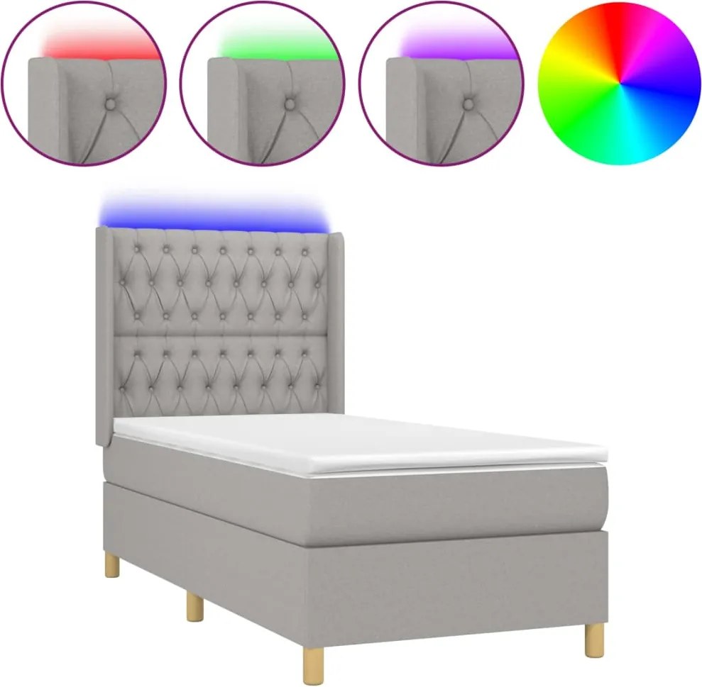 Box spring postel s matrací a LED světle šedá 80x200 cm textil 3139069