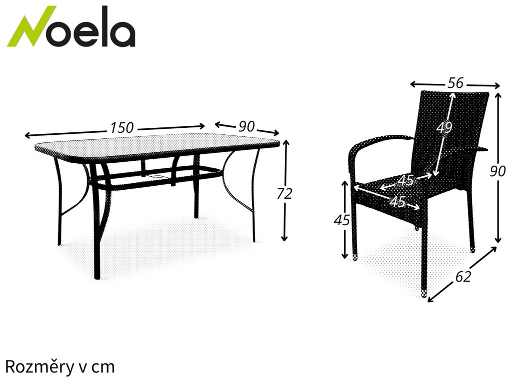 Noela Zahradní jídelní set Klaudie transparentní + 4x ratanová židle Paris KD