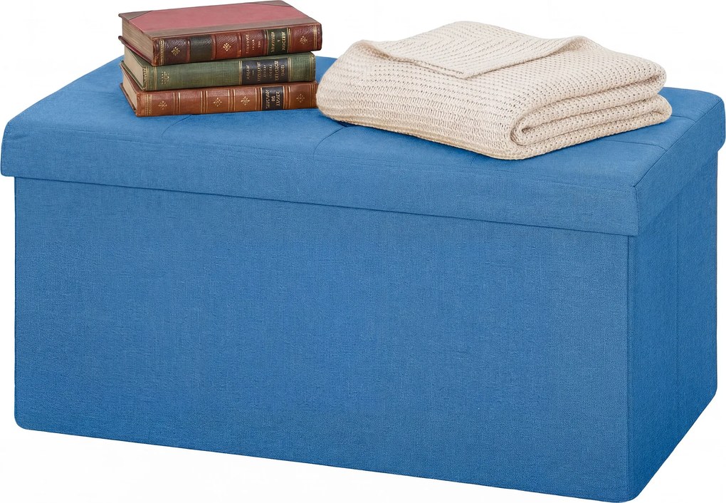 HOMCOM úložný puf, skládací úložná lavice 84 L 76x38x38 cm potah z umělého lnu světle modrý