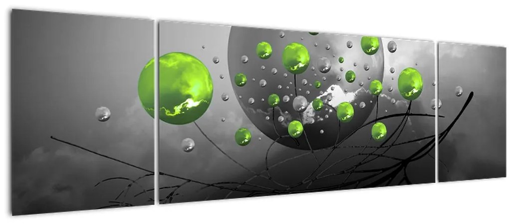 Obraz zelených abstraktních koulí (170x50 cm)
