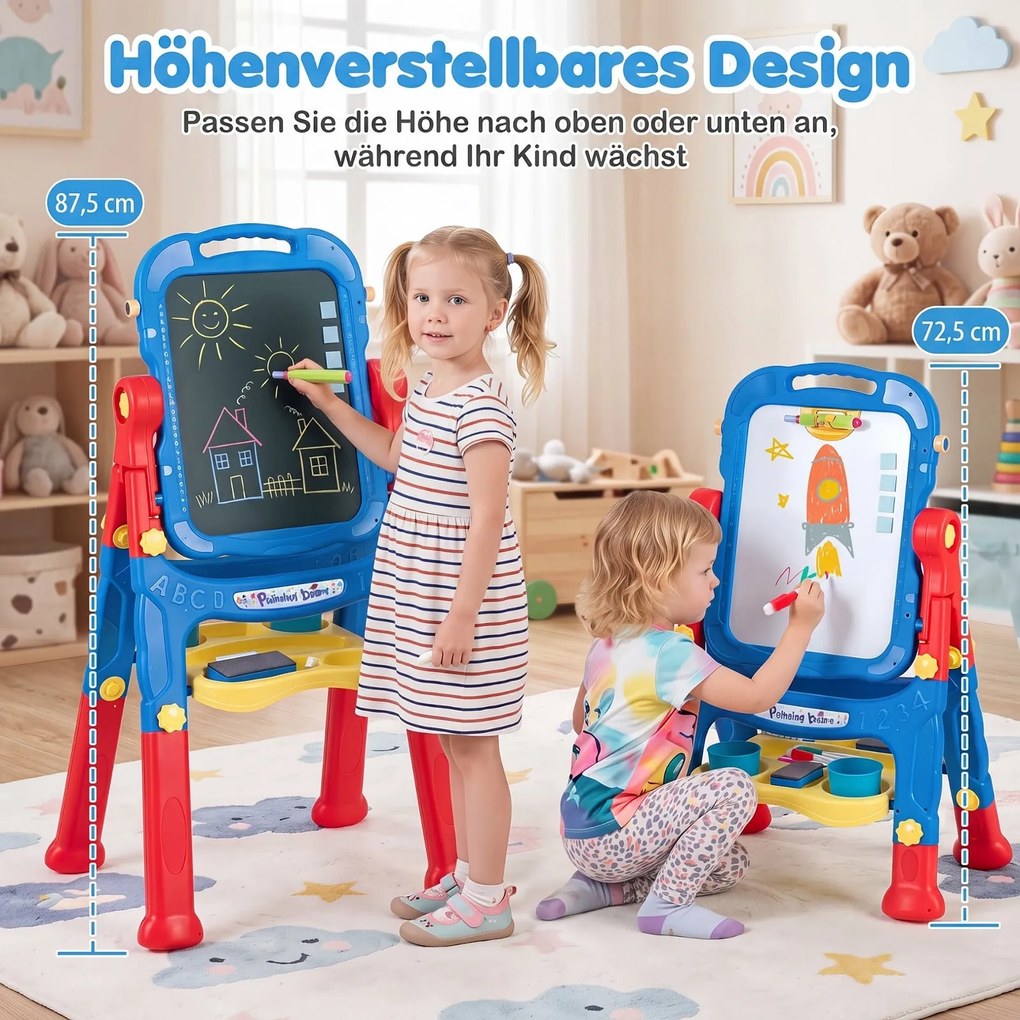 Costway 4-in-1 Dětská tabule Výškově nastavitelná Oboustranný dětský stojan