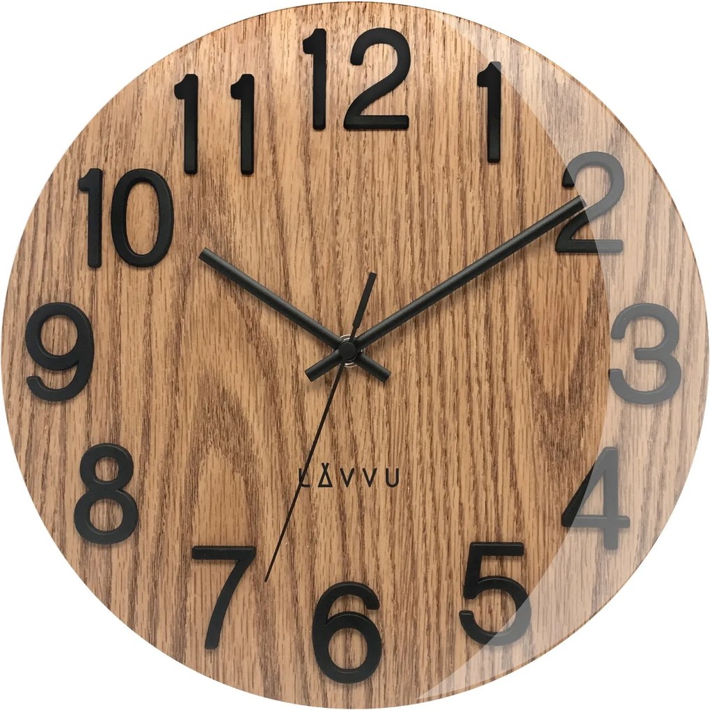 Stylové dřevěné hodiny s vypouklým sklem LAVVU NORD Black Oak LCT1060