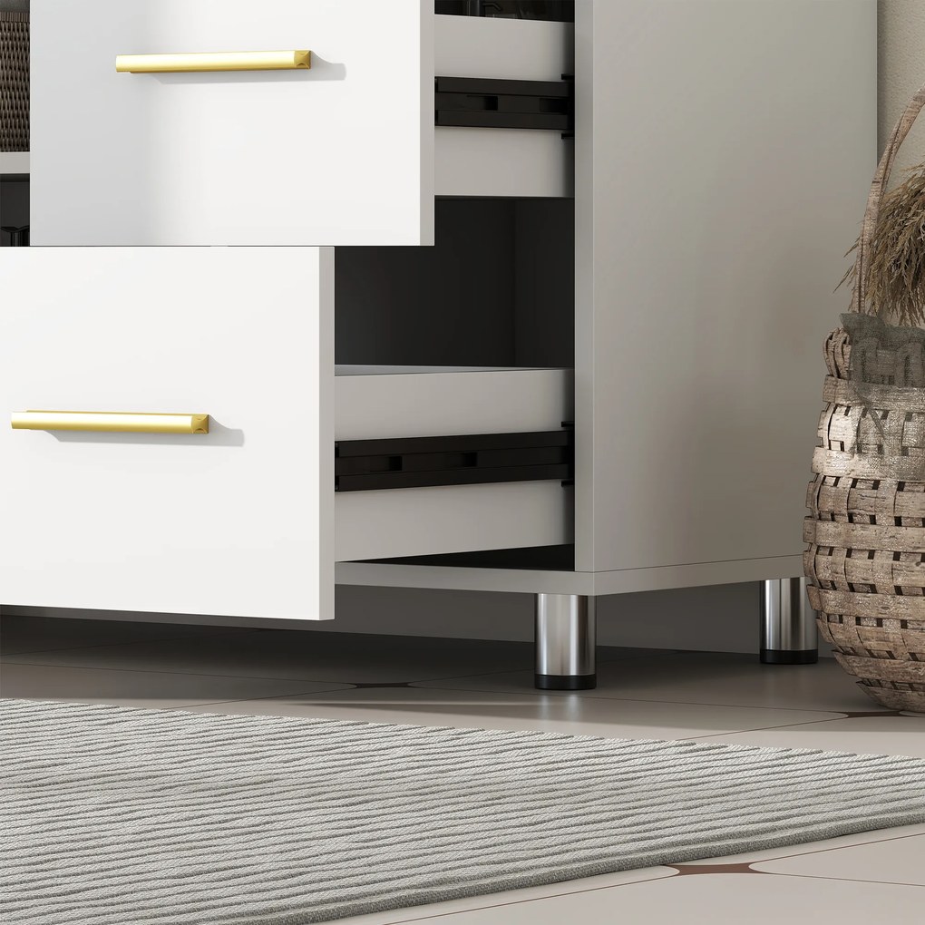 HOMCOM Spodní koupelnová skříňka, 3stupňový design, MDF, dřevotříska, bílá