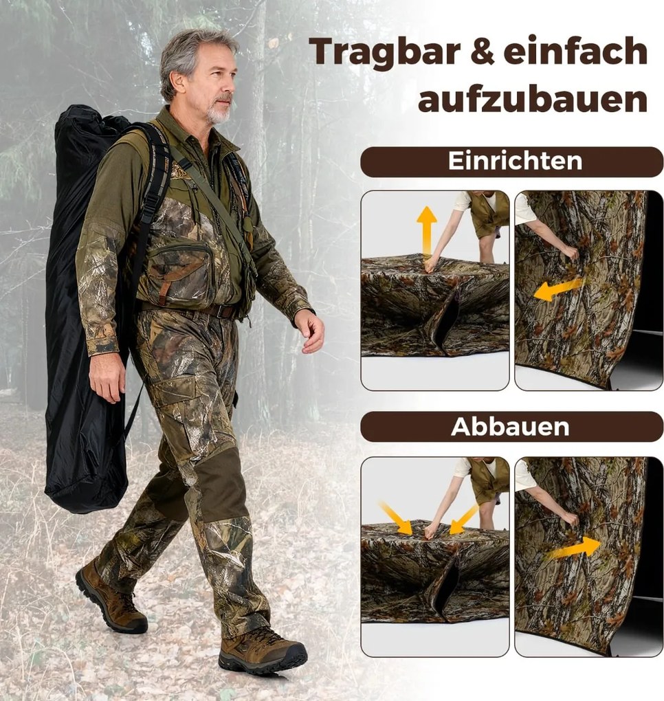Costway Hunting Blind 2-Person Pozemní stan s tichým posuvným oknem Přenosný