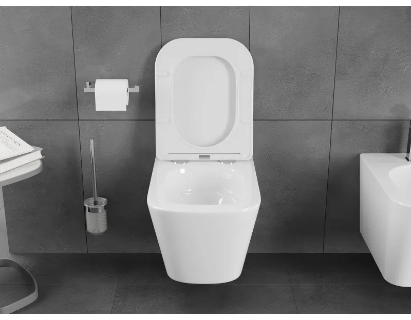 Mexen Teo, závěsná WC mísa 510x345x340 mm, Rimless Tornádo + WC sedátko z duroplastu, bílá lesklá, 30850600T