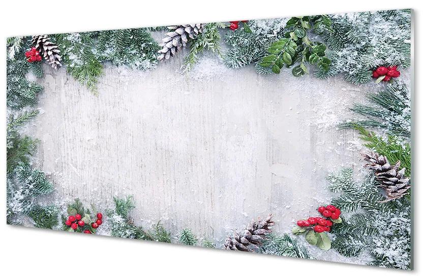 akrylový obraz Sněhové šišky, větvičky 140x70 cm
