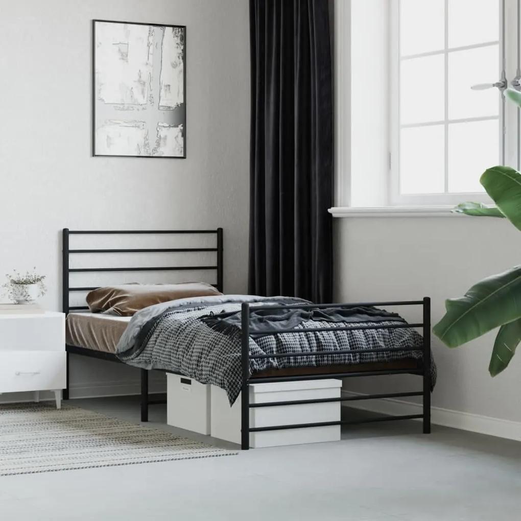 vidaXL Kovový rám postele s hlavovým a nožním čelem 100 x 190 cm [352331] Barva: Černá