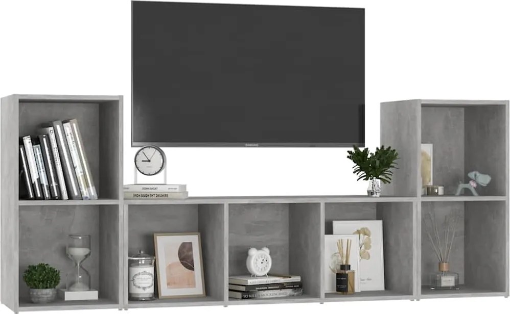 3dílný set TV skříněk betonově šedý dřevotříska 3080019
