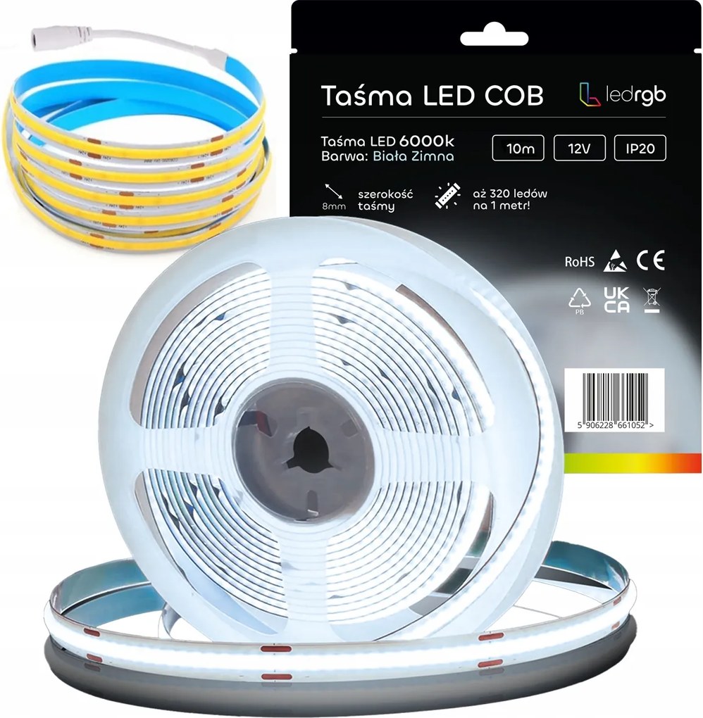 Led pásek Neon Cob 12V 10 m 320 diod 6000K Bílý Studený Homogenní 8MM