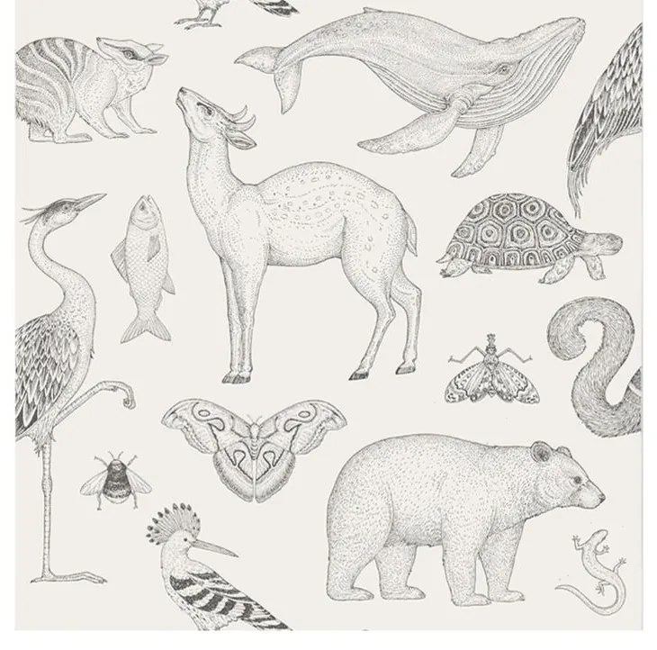 Ferm Living Tapeta Katie Scott Animals, off-white