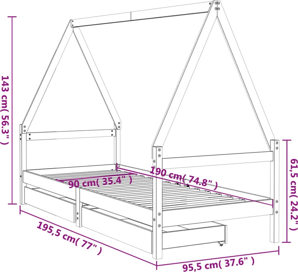 vidaXL Dětská postel se zásuvkami 90x190 cm masivní borové dřevo [834479] Barva: Černá