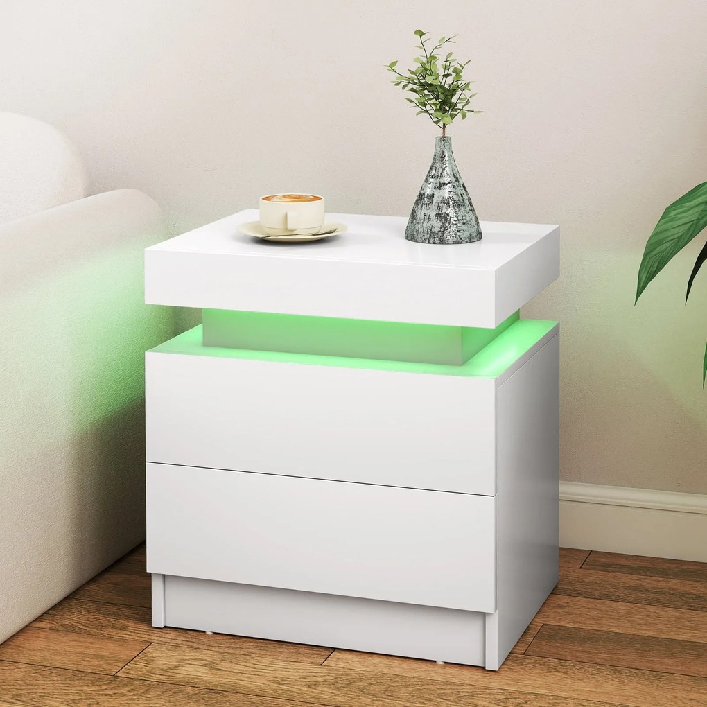 Costway Noční stolek s LED světly noční komoda s 2 zásuvkami