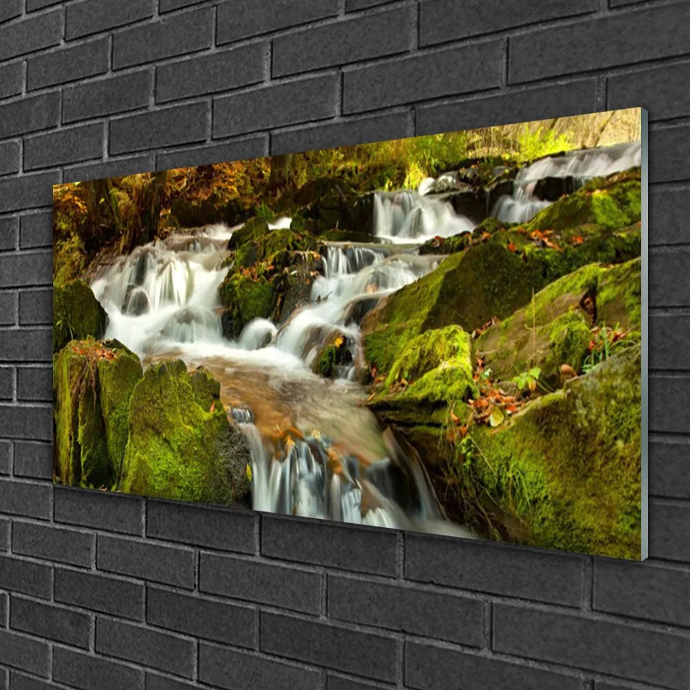 Obraz na skle Vodopád Skály Příroda 100x50 cm
