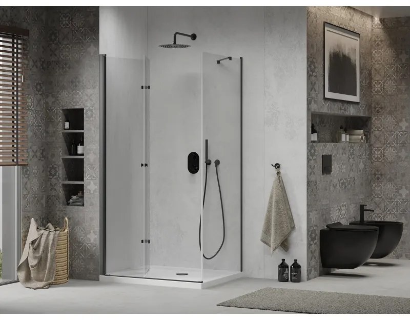 Mexen Lima skládací sprchový kout 70 x 110 cm, Průhledné, Černá + sprchová vanička Flat, Bílá - 856-070-110-70-00-4010B