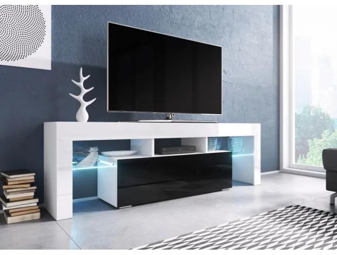 Televizní skříňka s LED osvětlením BELLINDA 138 - bílá / lesklá černá