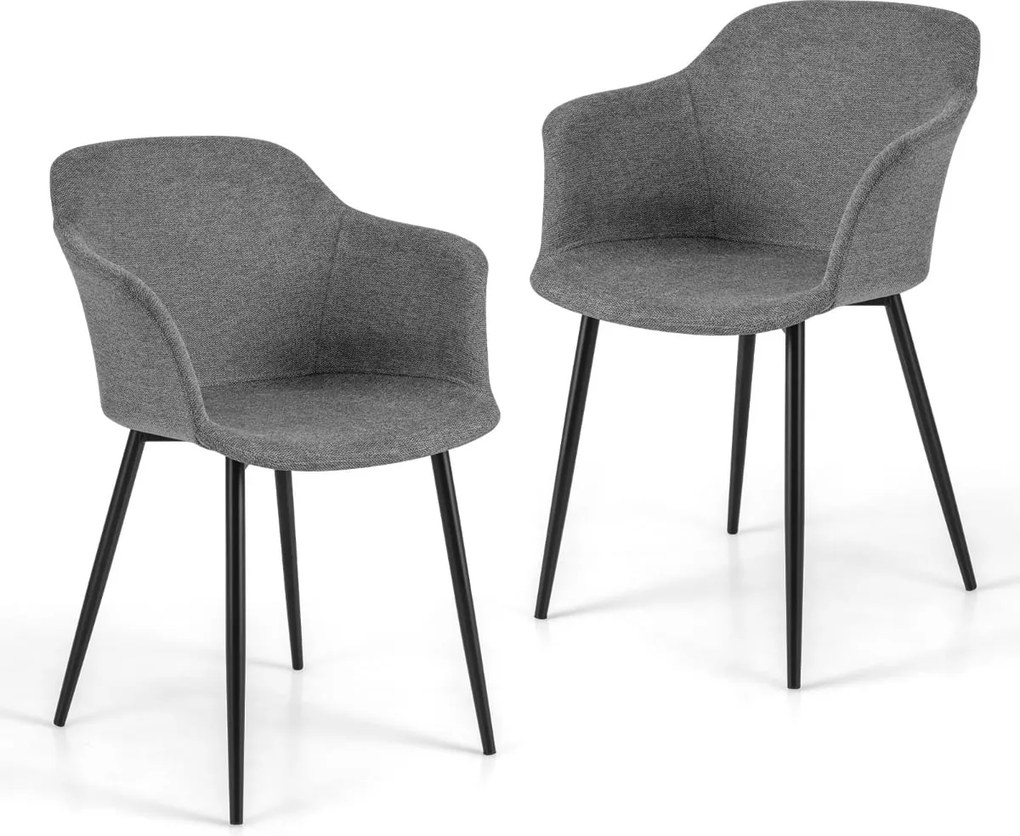 Costway Sada 2 jídelních židlí čalouněné židle s ergonomickým opěradlem šedé