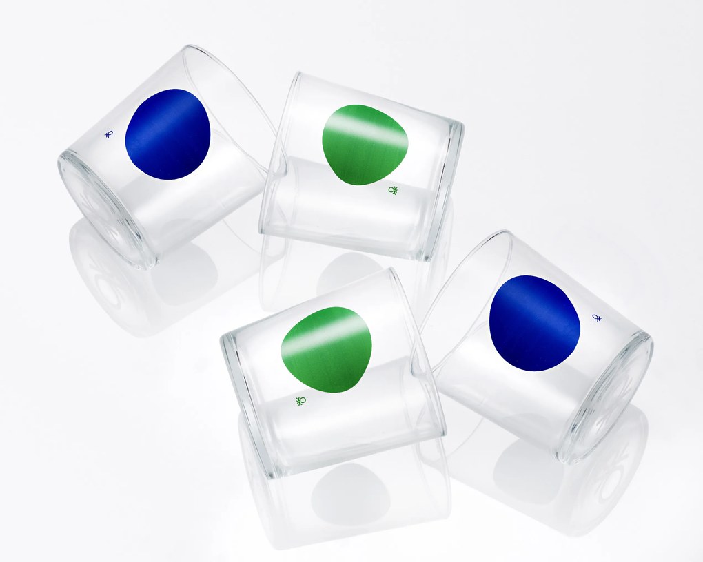 Sada 4 sklenic United Colors of Benetton 330 ml / modrý a zelený vzor