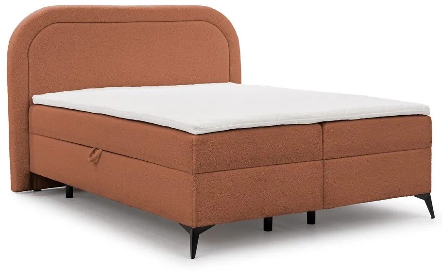 Oranžová boxspring postel s úložným prostorem 140x200 cm Ornes – Ropez