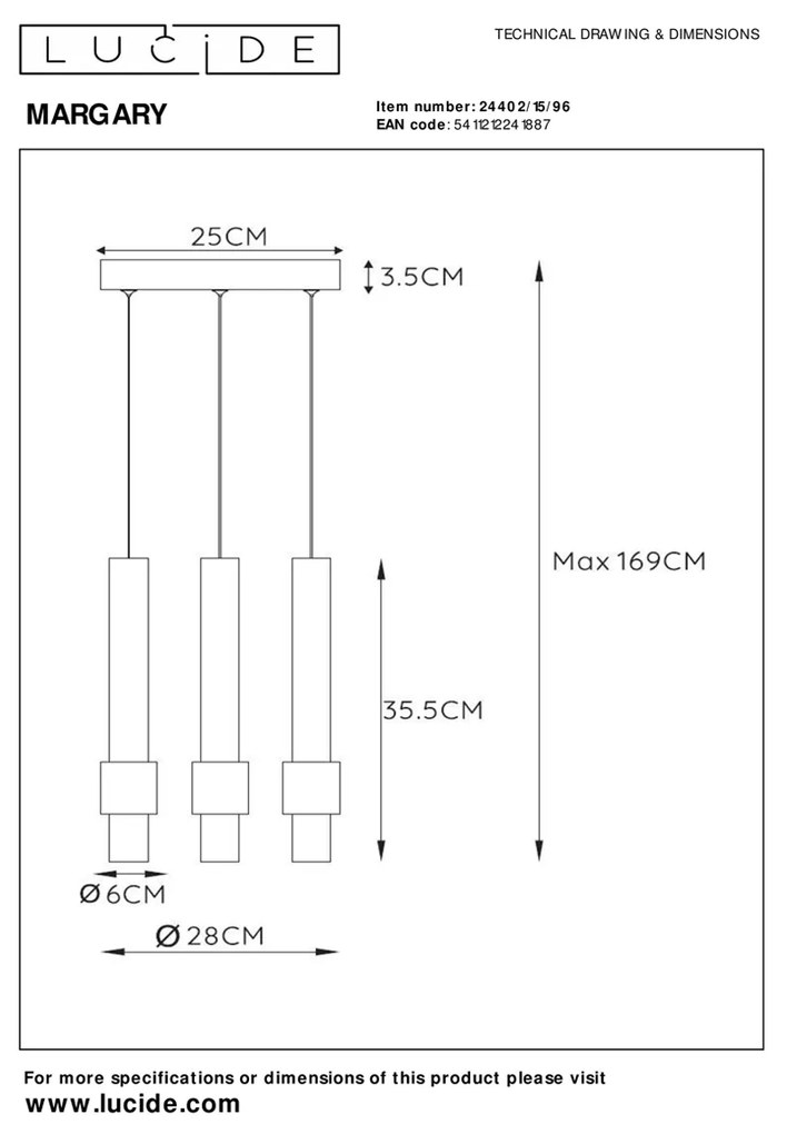 Lucide 24402/15/96 Závěsné LED svítidlo Margary kávové, 3x4W, 2700K, ø25cm