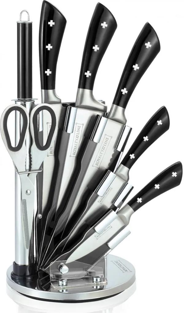 Royalty Line 8-dílná sada ocelových nožů, nůžek a ocílky RL-KSS821 - černá | ocelové nože, nůžky a ocílka