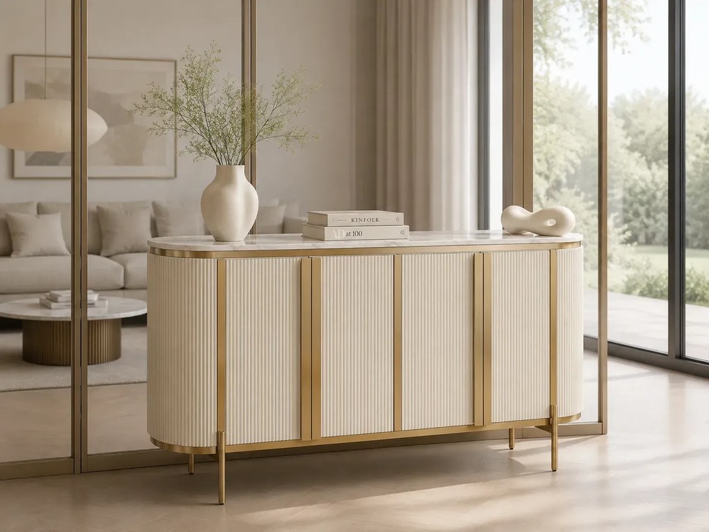 Komoda Stilig ST384 160 cm mramor/ecru/zlatá