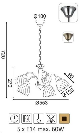 ACA DECOR Závěsný lustr BYRON 60W/5xE14/230V/IP20, barva chromu