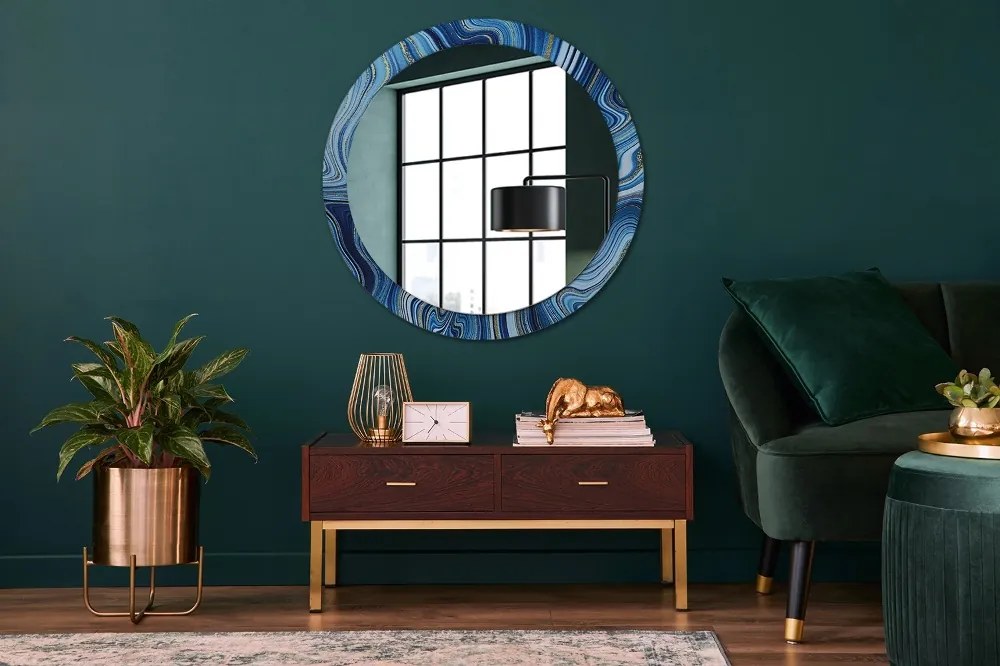 Kulaté dekorativní zrcadlo Modrý mramor fi 90 cm