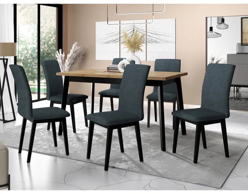 Jídelní stůl se 6 židlemi AL23, Barva dřeva: dub artisan - L, Potah: Hygge D20, Barvy nožiček: Bíla