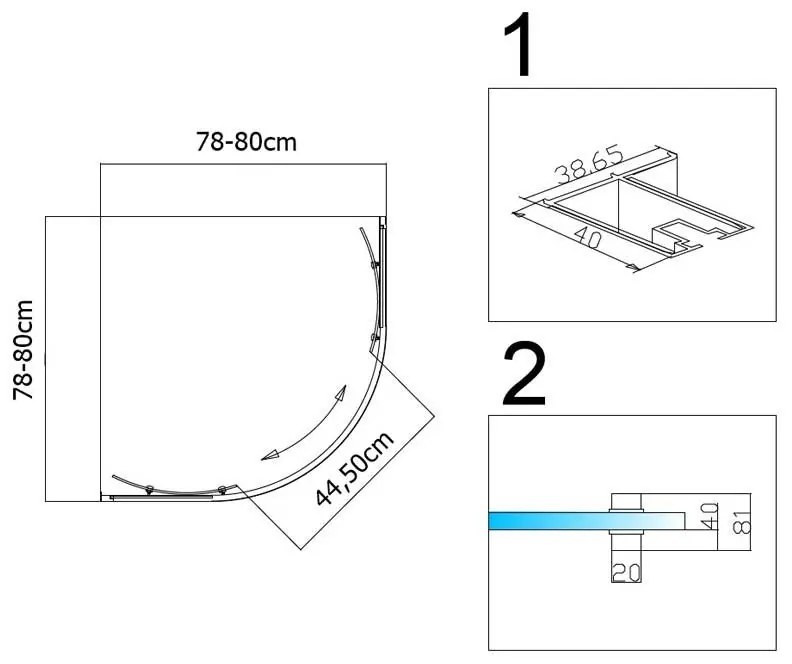 BPS-koupelny Čtvrtkruhový sprchový kout HYD-RK101 80x80 chrom/transparent