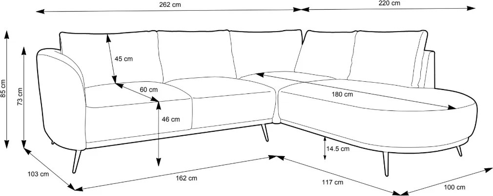 Rohová rozkládací sedací souprava do L SALAMANCA, 262 cm, s úložným prostorem Roh pohovky: Pravý roh, Barva látky: Světle hnědá (Curio 15)