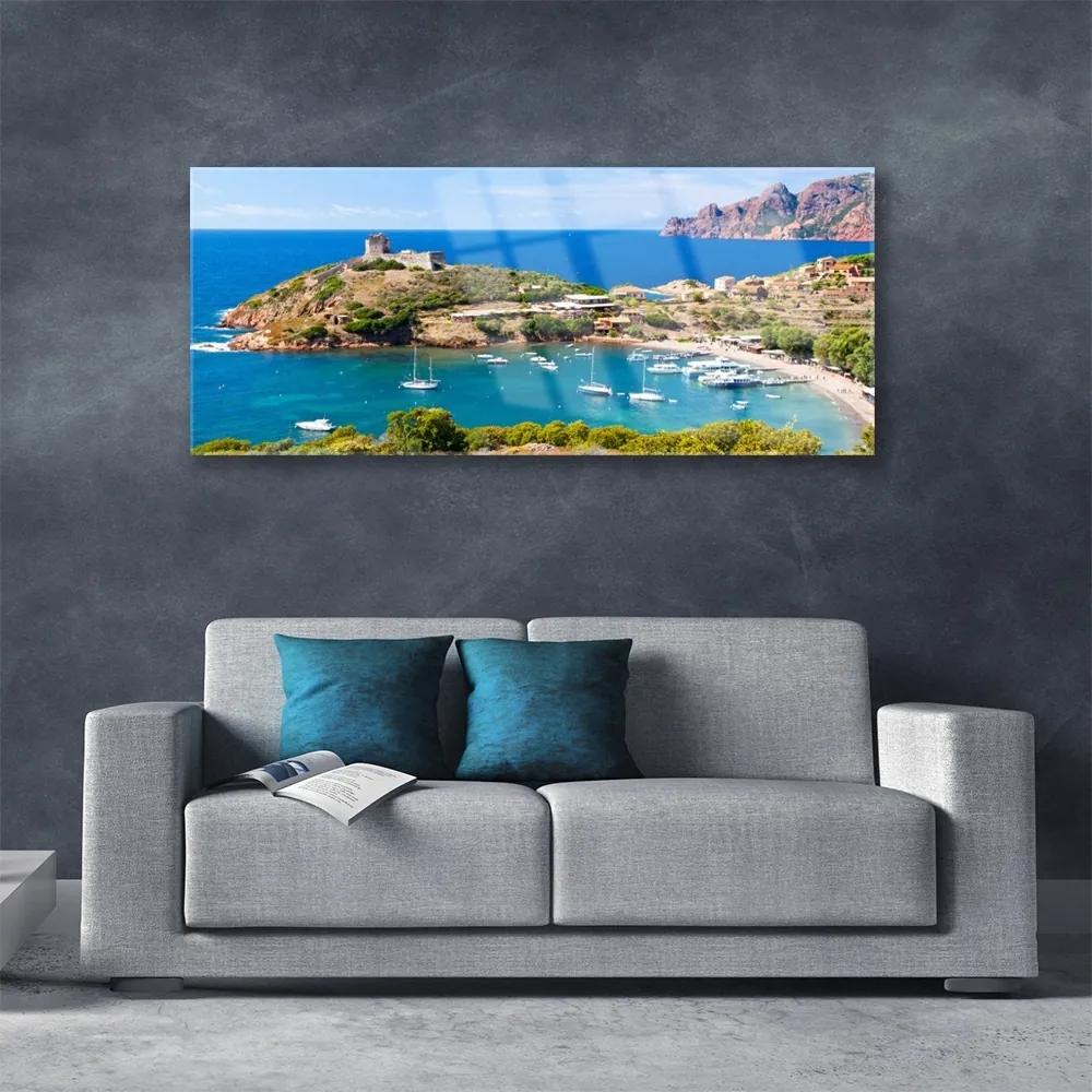 akrylový obraz Záliv Hora Pláž Krajina 125x50 cm
