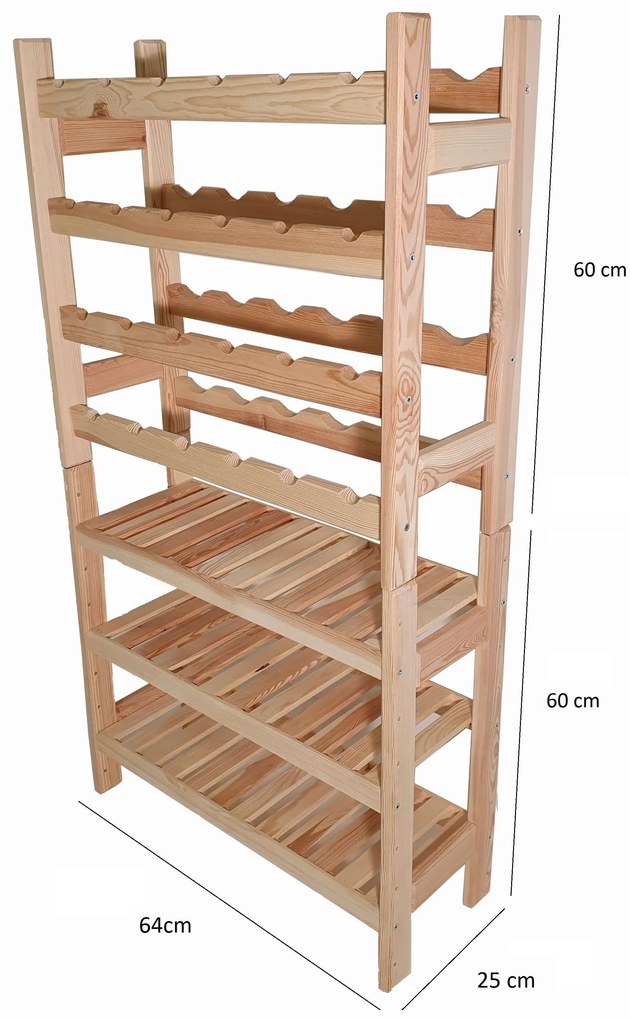 Krušnohorský nábytek Dřevěný modulový regál na víno MPV1 60 x 120 x 25 cm borovice